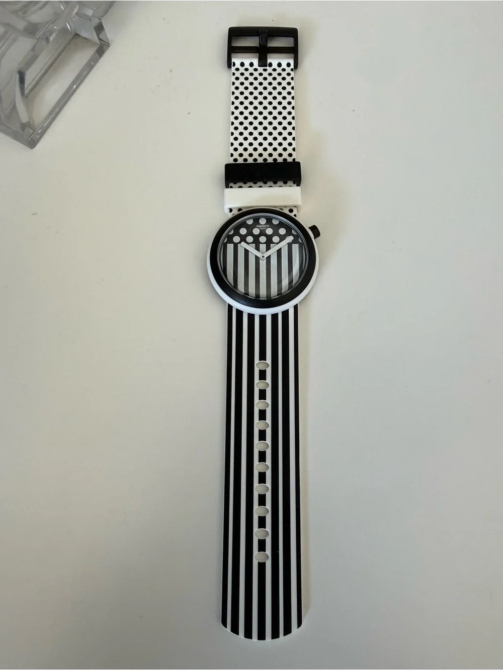 Swatch | Accessories | Swatch Black And White Striped Polka Dot Watch ...